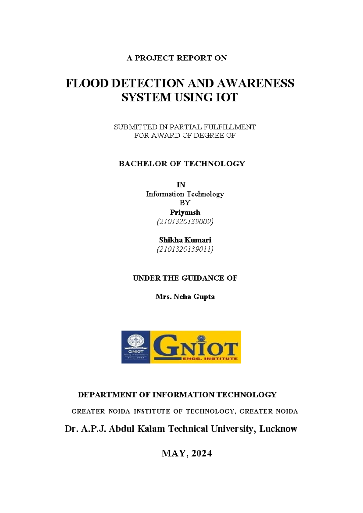 Report of Flood Detection - A PROJECT REPORT ON FLOOD DETECTION AND ...