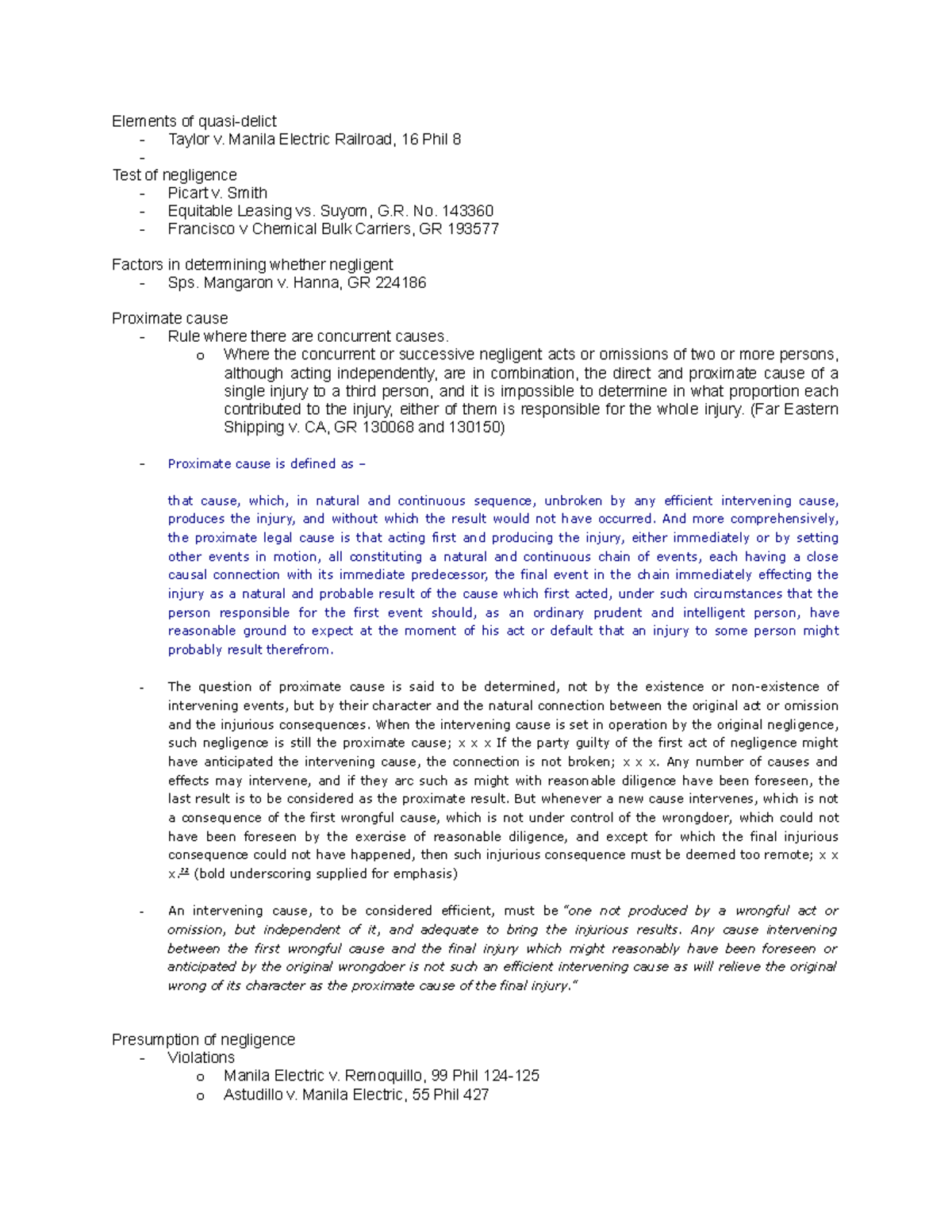 Torts and Damages - Elements of quasi-delict Taylor v. Manila Electric ...