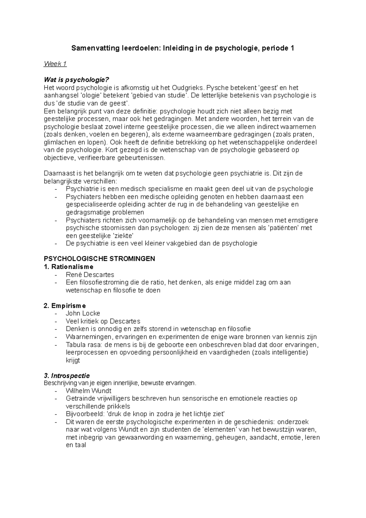 Leerdoelen inleiding psychologie - Samenvatting leerdoelen: Inleiding ...