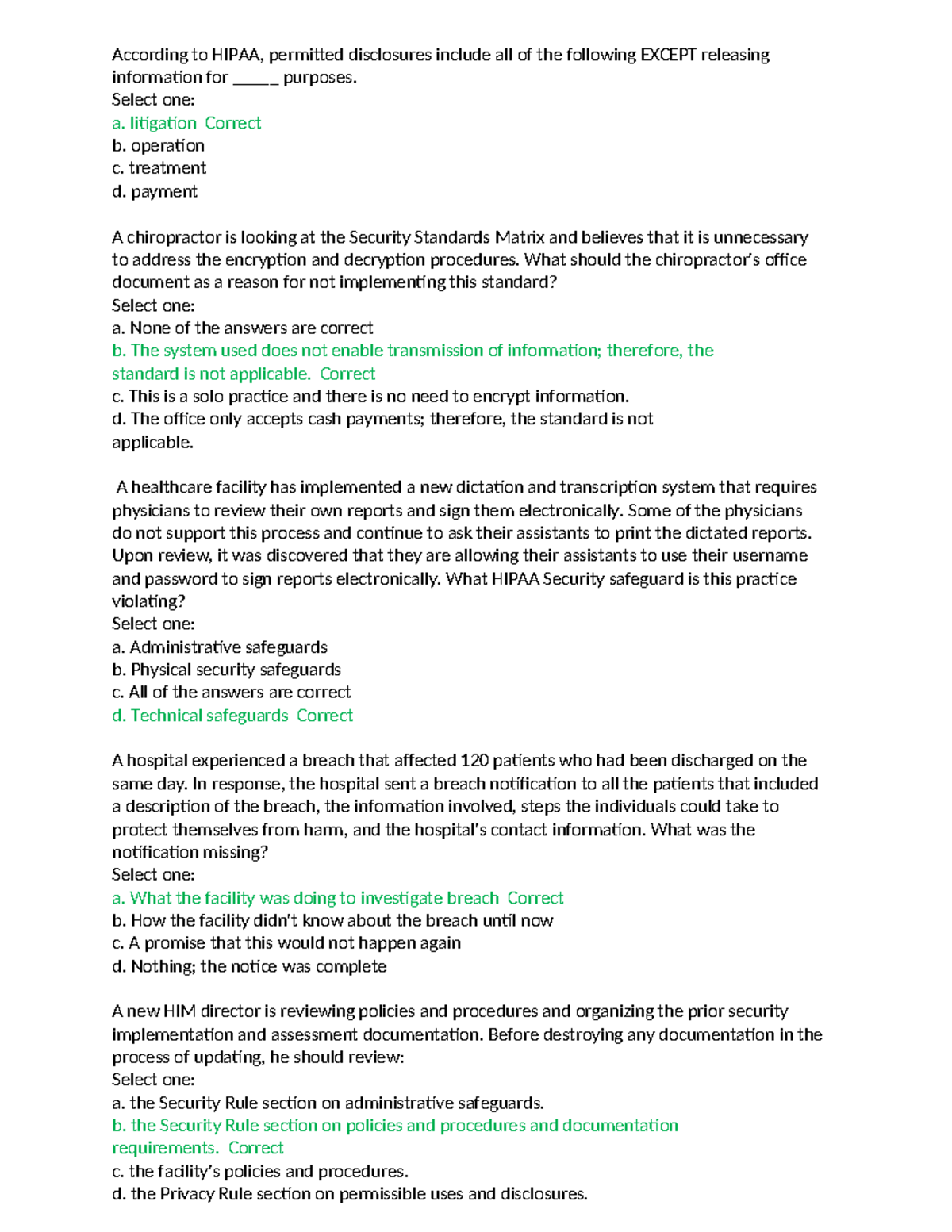 Chapter 6 EHR Study Notes and Questions - According to HIPAA, permitted ...