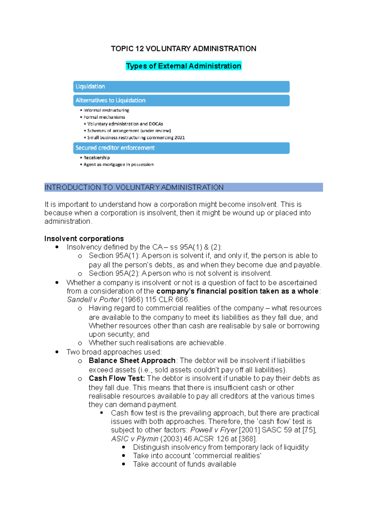 Topic 12 Voluntary Administration - TOPIC 12 VOLUNTARY ADMINISTRATION ...