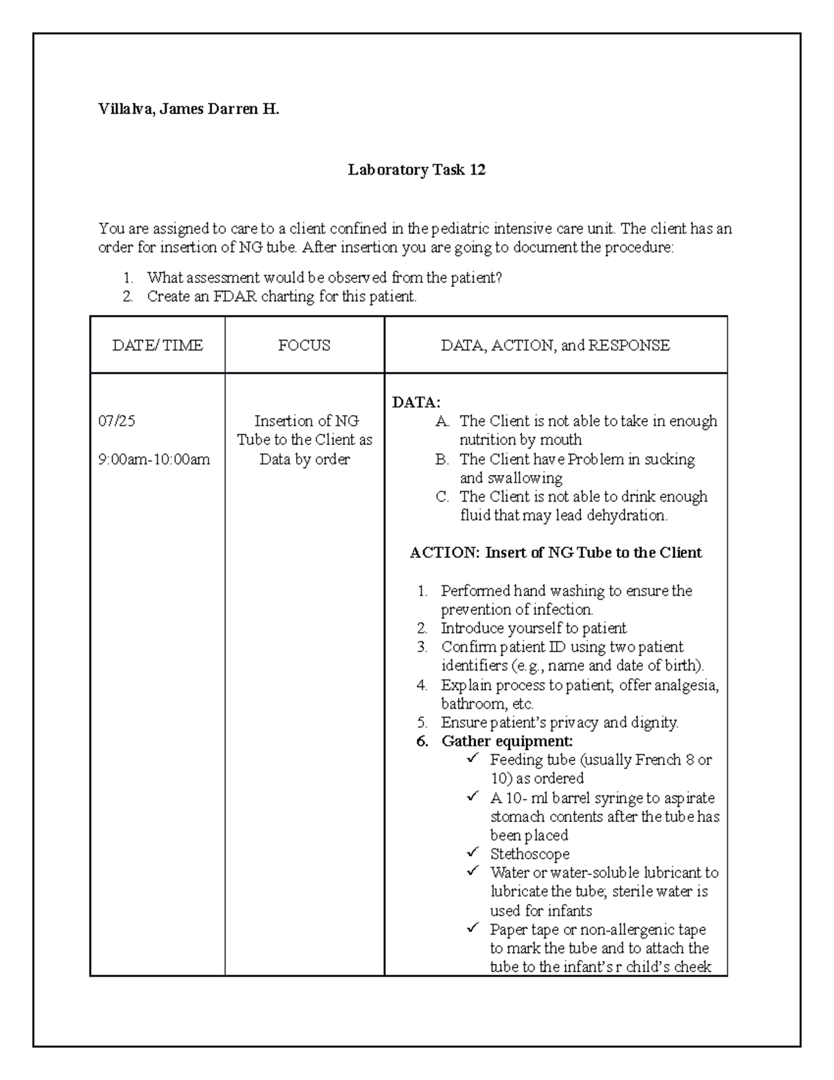 NCMA 219 RLE Course TASK 12 - Villalva, James Darren H. Laboratory Task ...