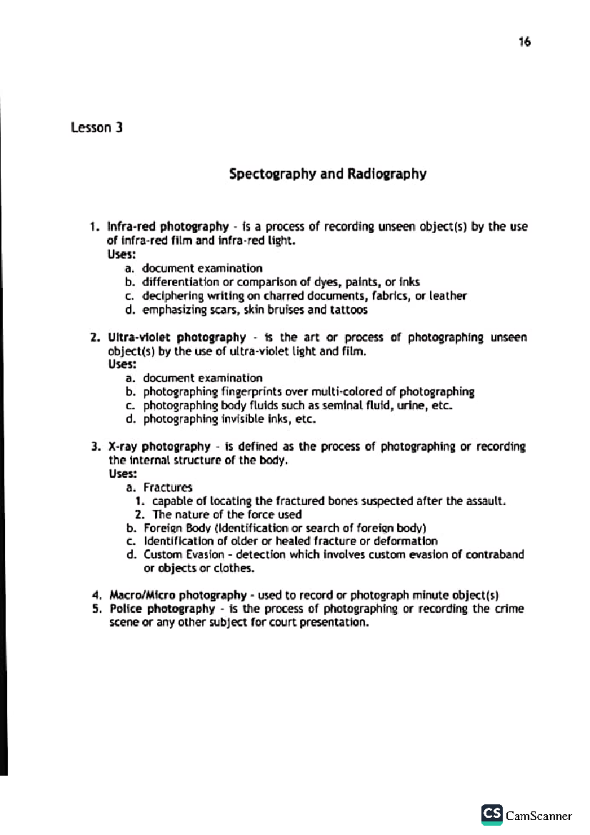 Spectography and Radiography - Forensic Photography - CamScanner - Studocu
