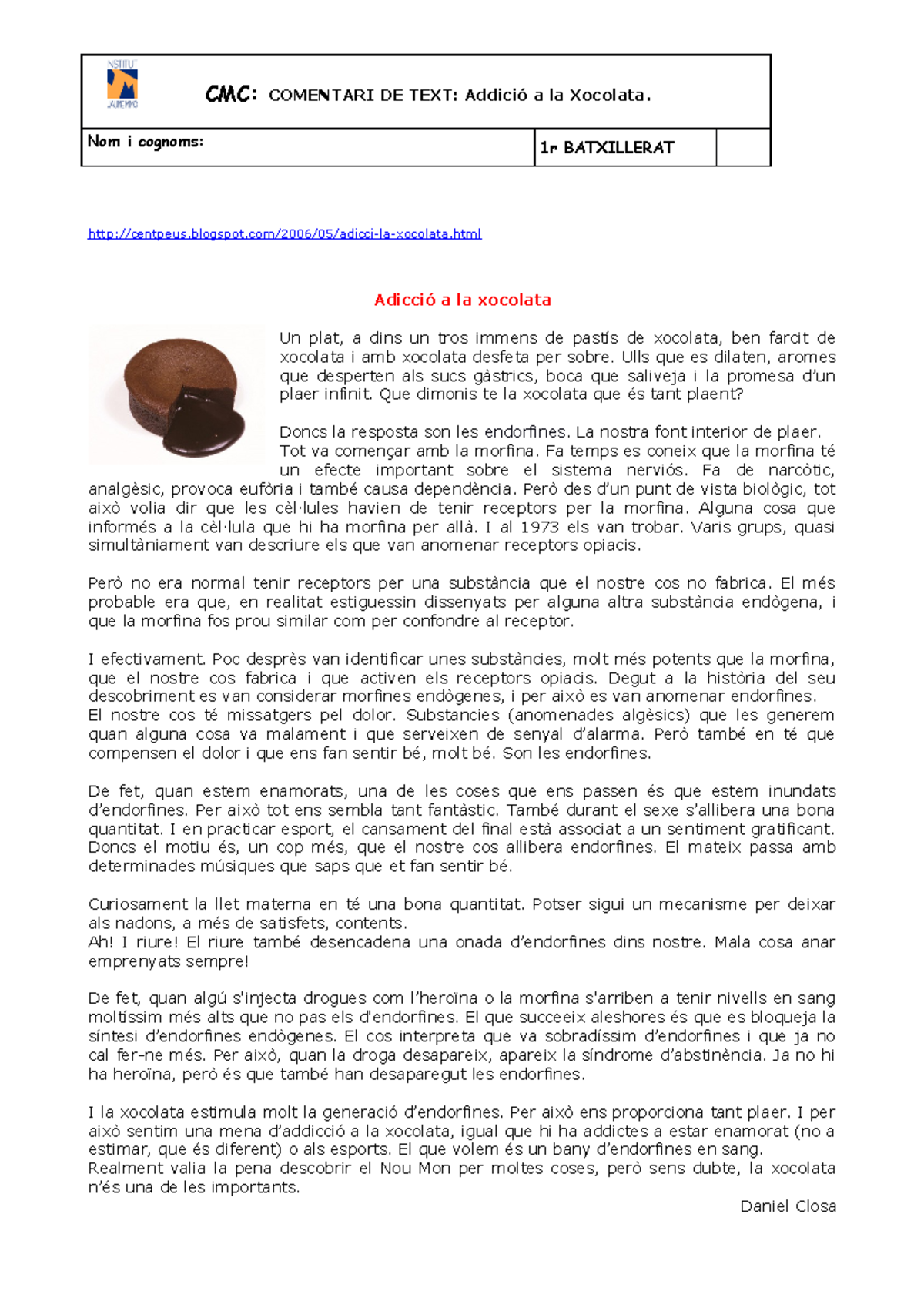 02 xocolata-21 - exercicis CMC - CMC: COMENTARI DE TEXT: Addició a la ...