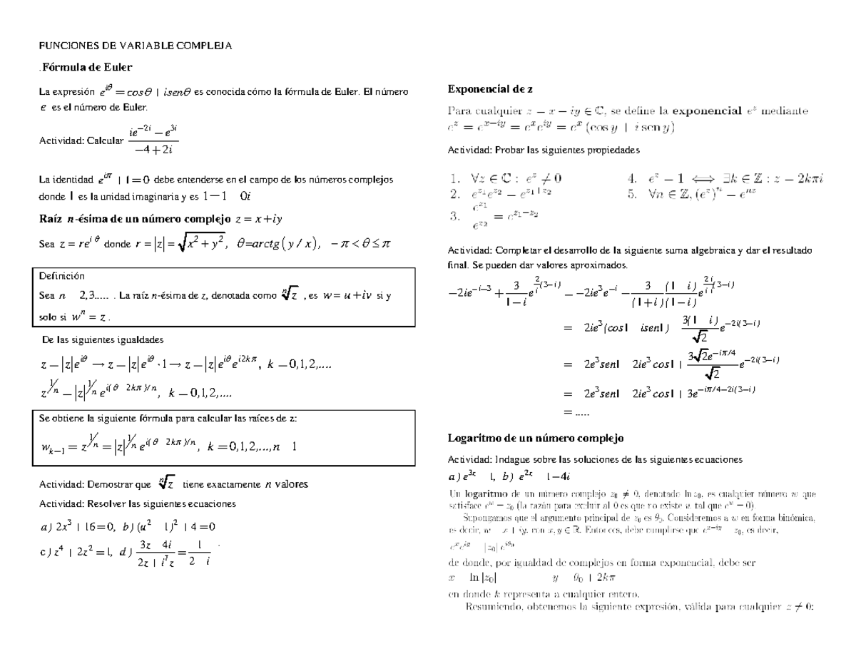 Cartilla Funciones Complejas-Agos2023 - FUNCIONES DE VARIABLE COMPLEJA ...