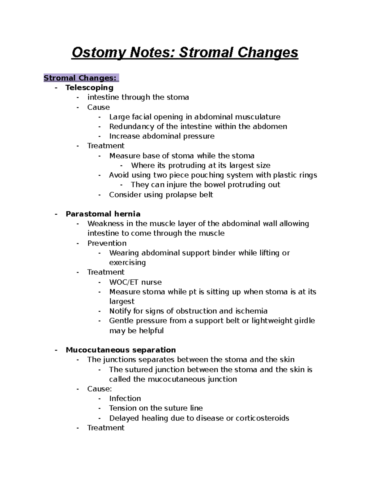 Stromal Changes - Ostomy Notes: Stromal Changes Stromal Changes ...