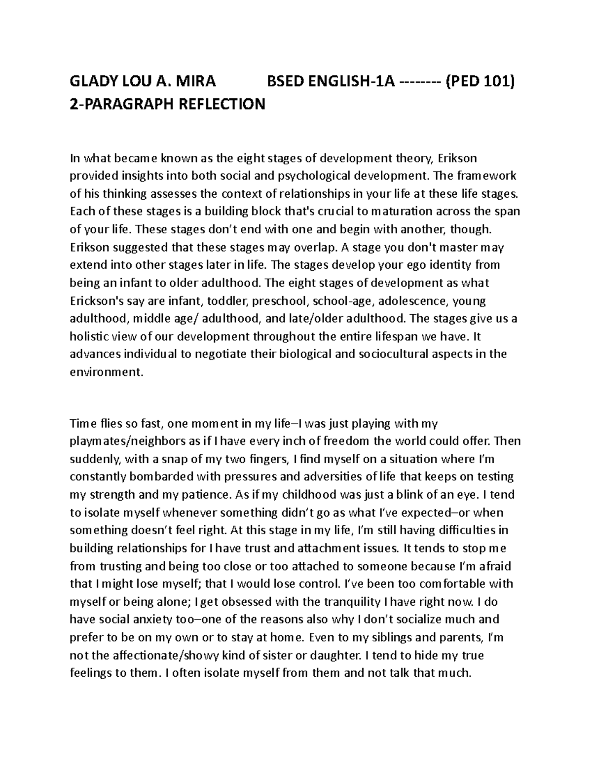 PED 101 Reflection - Glady MIRA - GLADY LOU A. MIRA BSED ENGLISH-1A ...