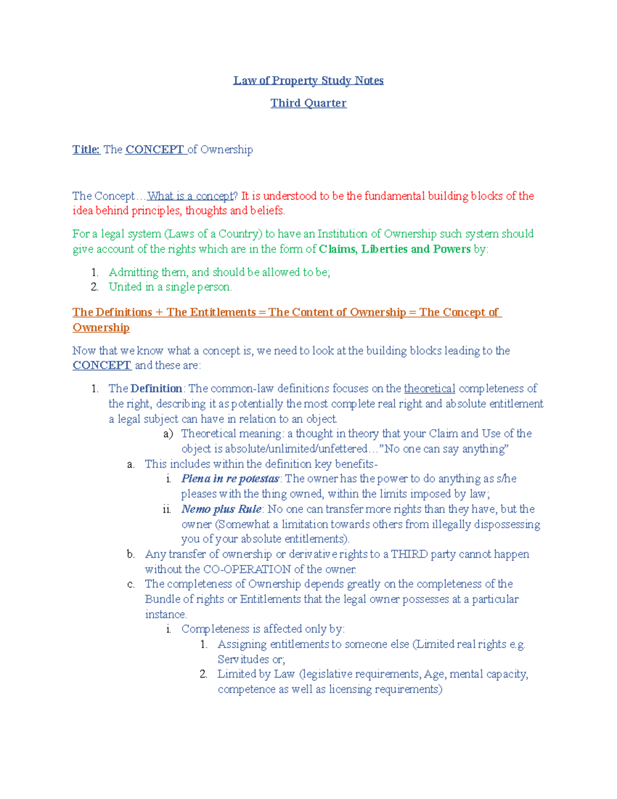 My Property Study Notes Continuation - RDL2002H - UCT - Studocu