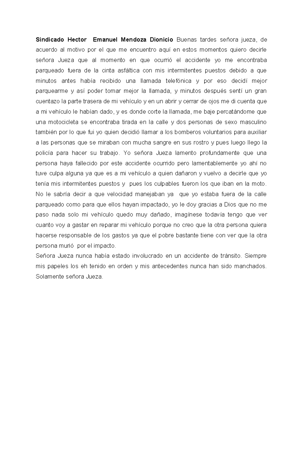 Declaración de Hector - Sindicado Hector Emanuel Mendoza Dionicio ...