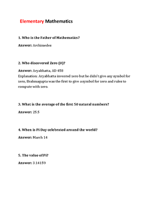 100+ Maths General Knowledge Questions And Answers - When is Pi Day ...