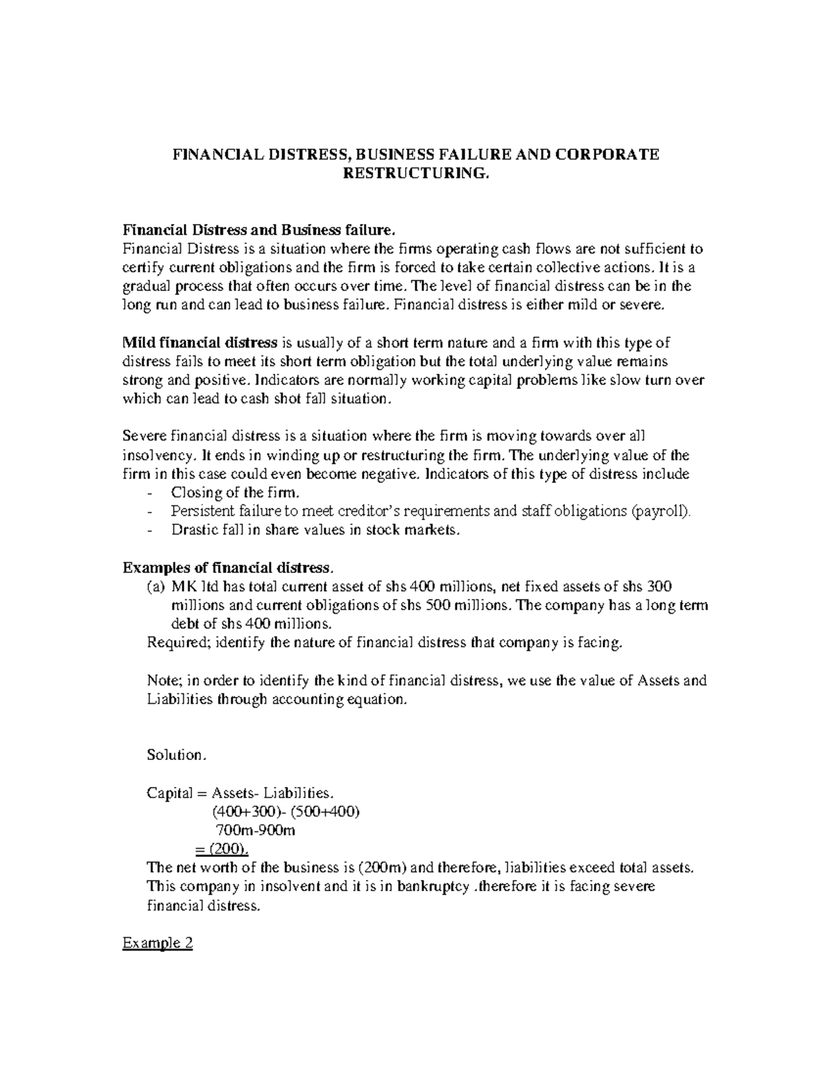 BBF 222 - Financial Distress in business - FINANCIAL DISTRESS, BUSINESS ...