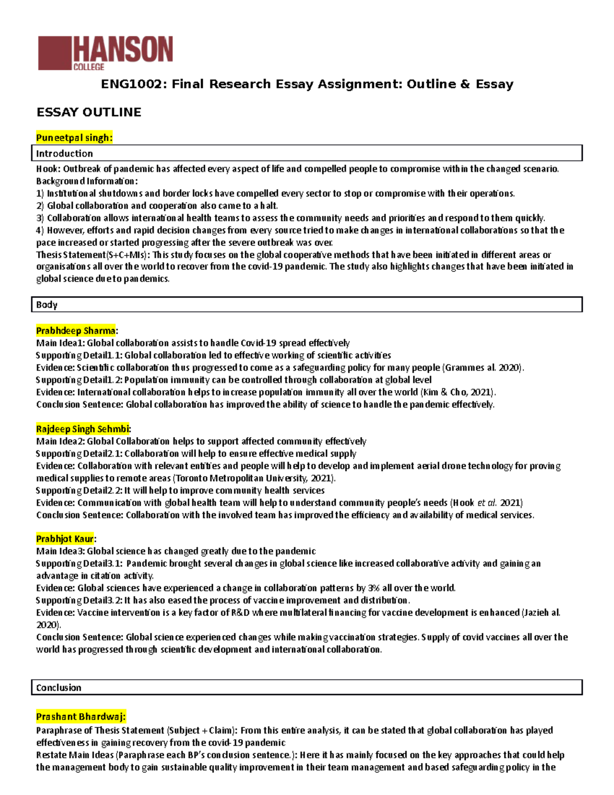 ENG1002 - notes - ENG1002: Final Research Essay Assignment: Outline ...