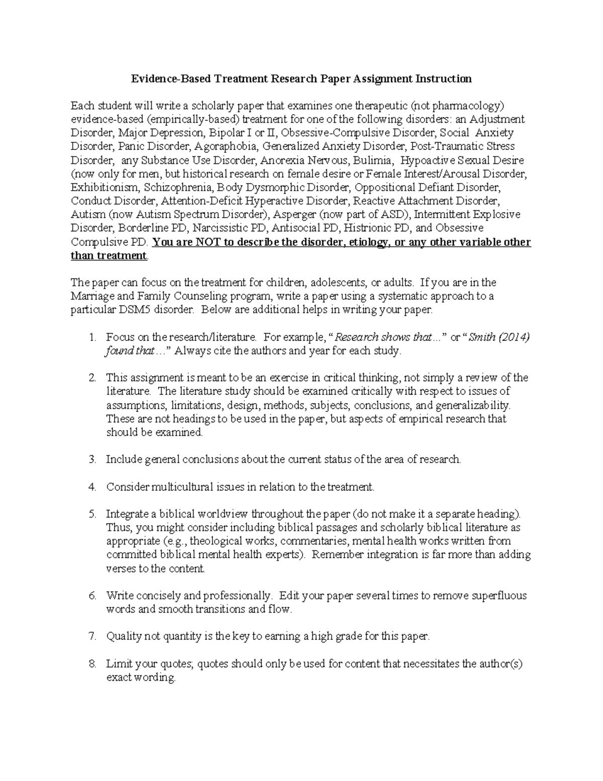 Evidence Based Treatment Paper Assignment Instructions - Evidence-Based ...