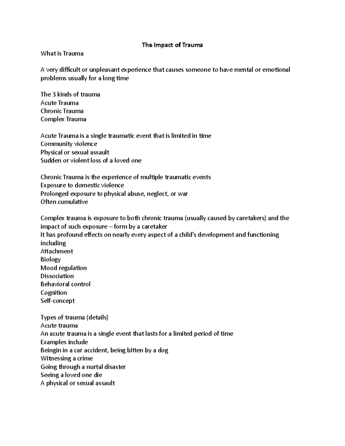 The Impact of Trauma - The Impact of Trauma What is Trauma A very ...