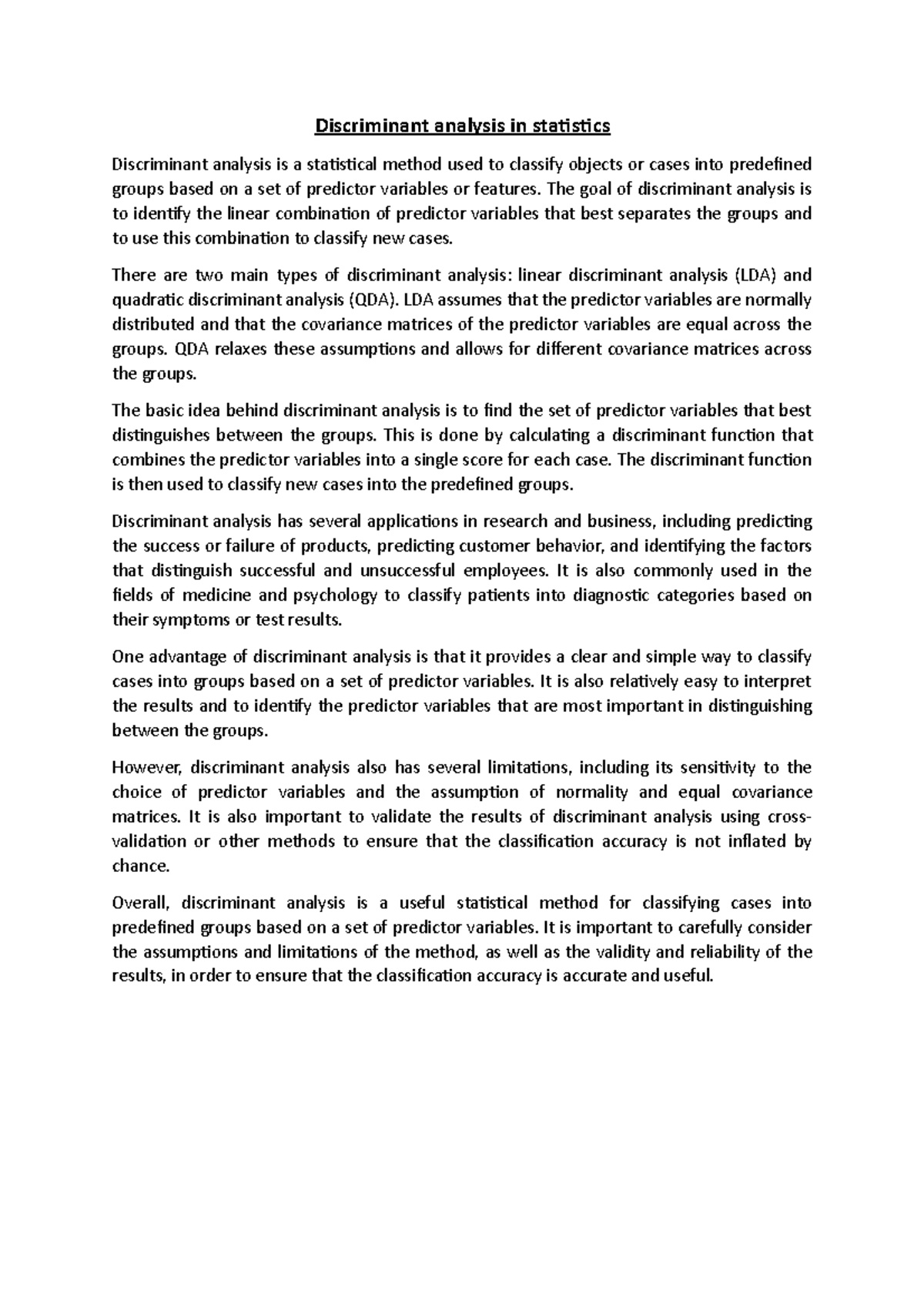 Discriminant analysis is a statistical m - Discriminant analysis in ...