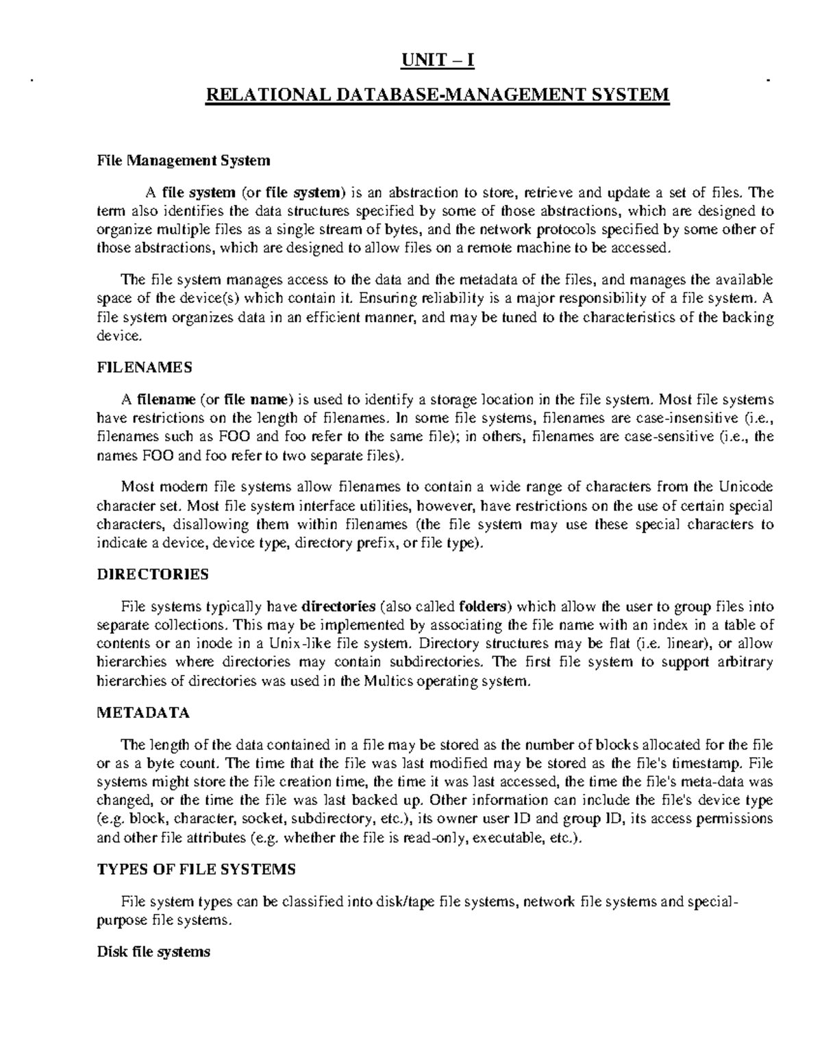 MCA01- Rdbms - 19MCAC203 - UNIT – I RELATIONAL DATABASE-MANAGEMENT ...