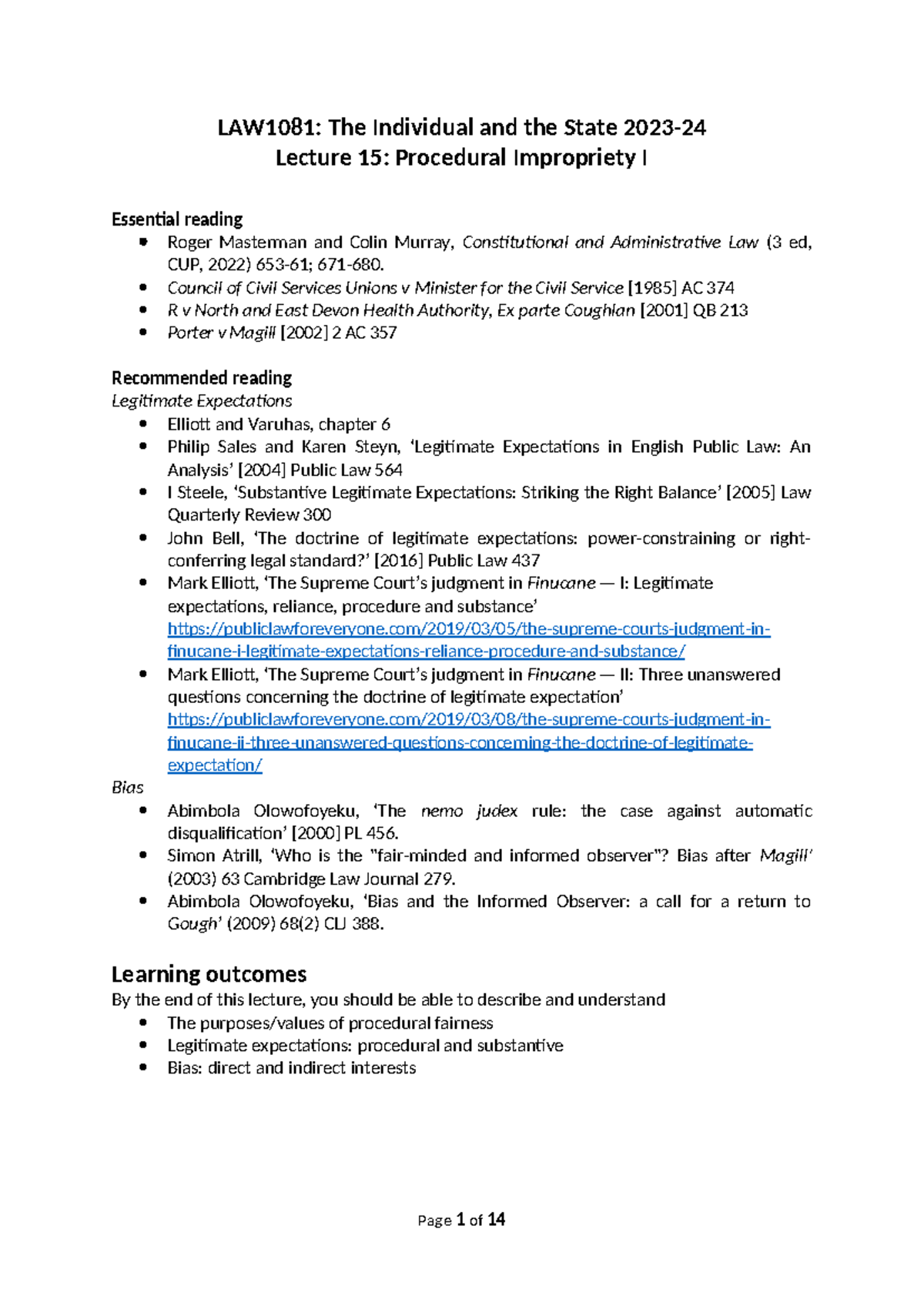 15. I&S Procedural impropriety I LN - LAW1081: The Individual and the ...