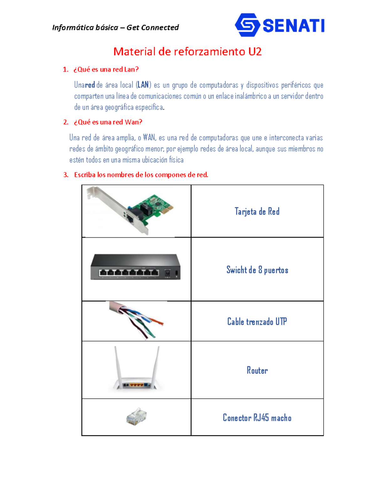 SINU-151 Unidad 02 Material Reforzamiento - Material de reforzamiento U ¿Qué es una red Lan? Una ...