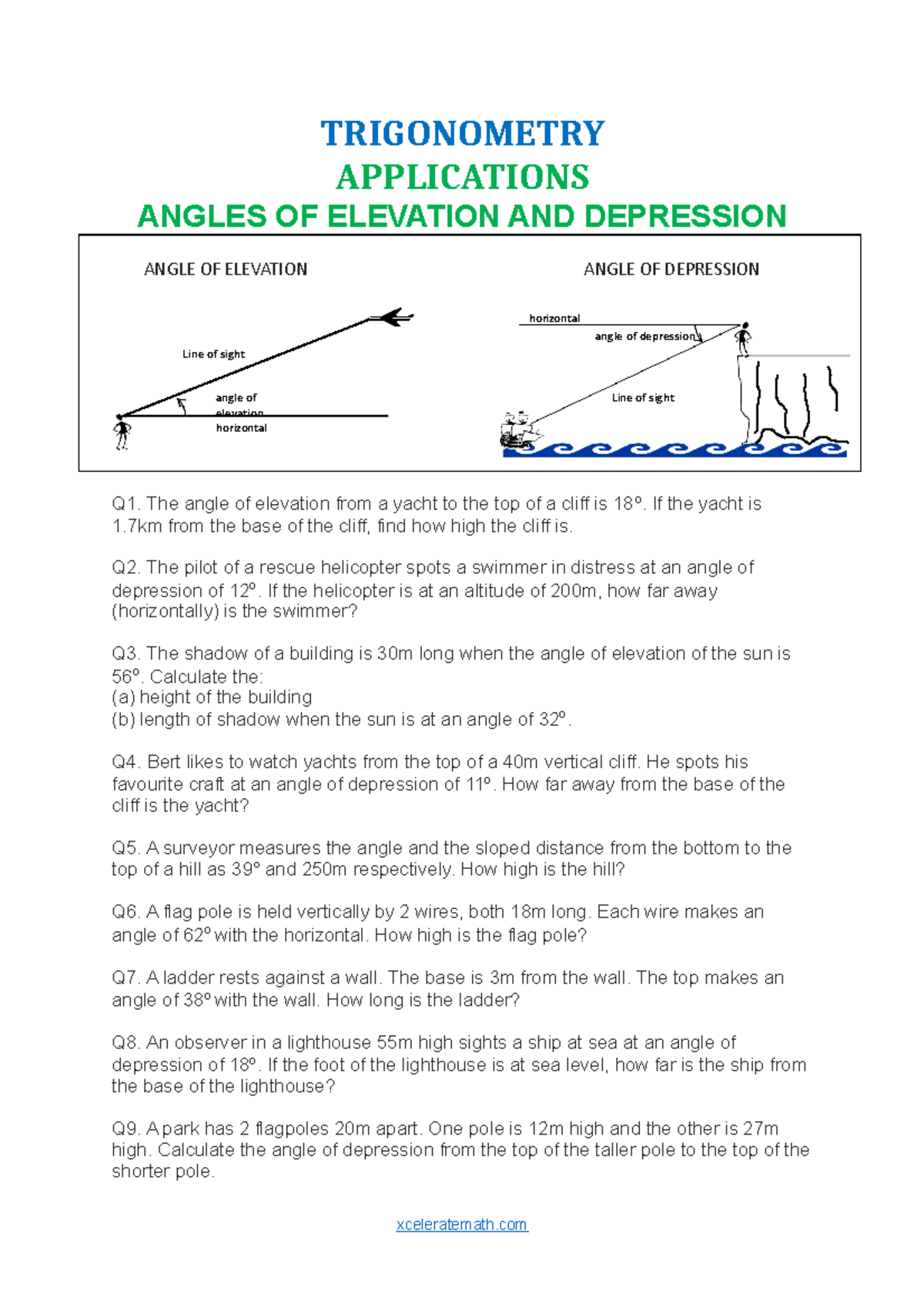 Trigonometry elevation and depression applications - xceleratemath ...