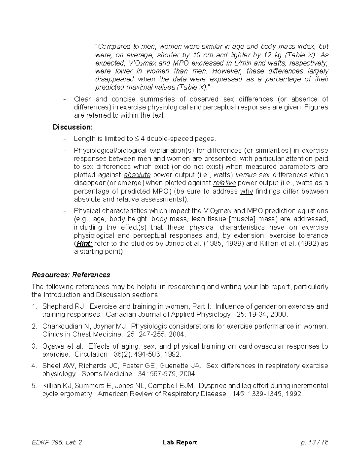 Lab 2 VO2 max Final - lab - EDKP 395: Lab 2 Lab Report p. 13 / 1 8 ...