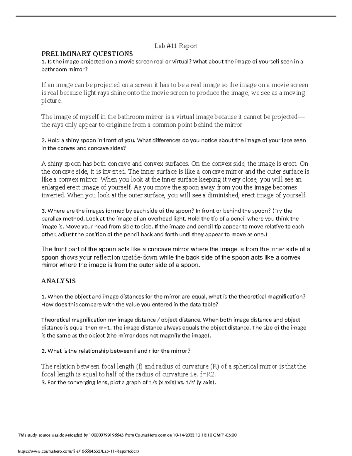 Lab 11 Report - n/a - Lab #11 Report PRELIMINARY QUESTIONS Is the image ...