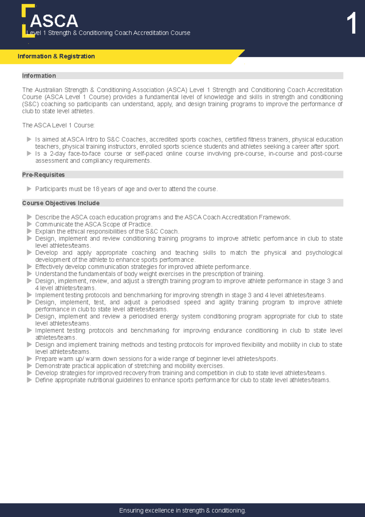 Asca level 01 info and reg from 2022 eform - Information The Australian ...