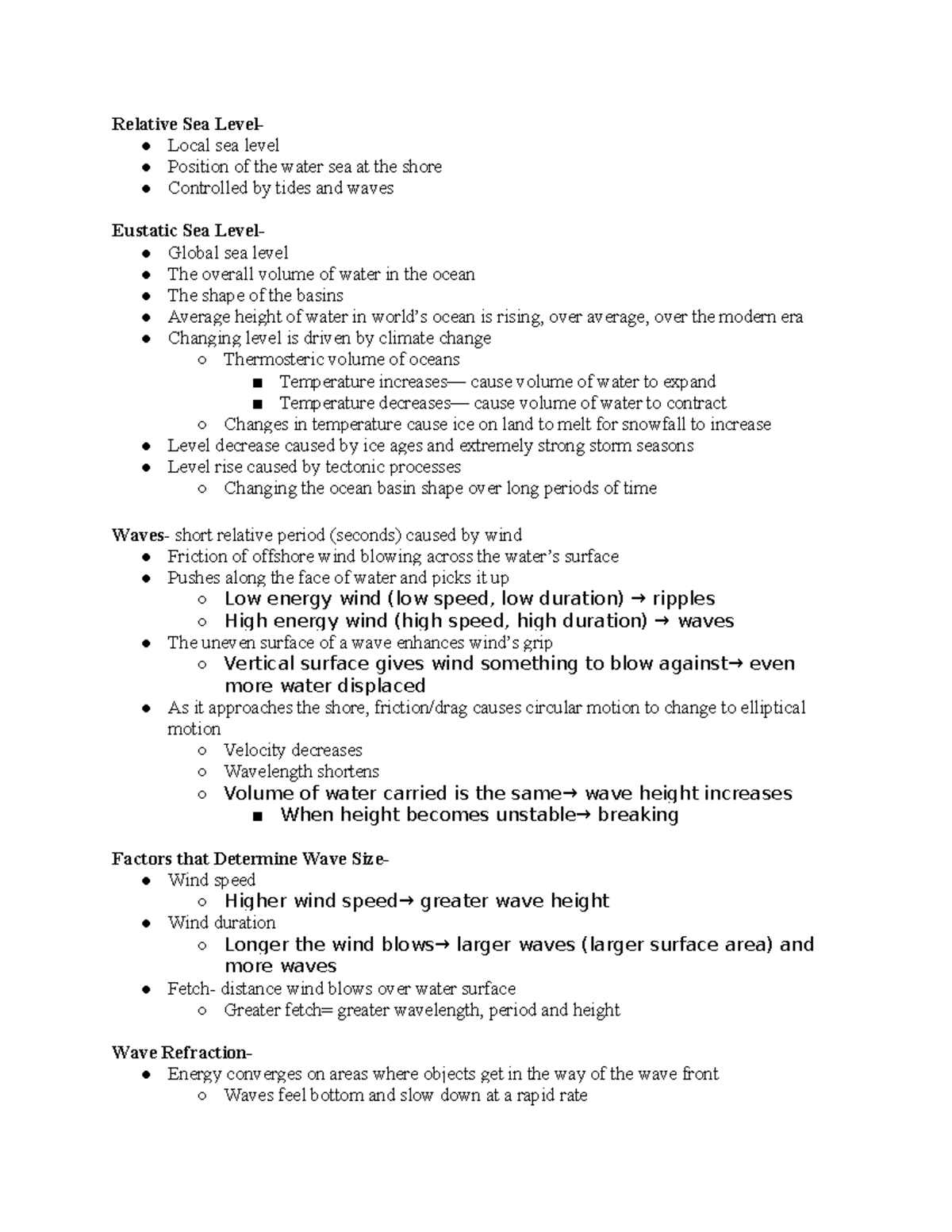 GEOL Exam 3 Review Sheet - Relative Sea Level- Local sea level Position ...