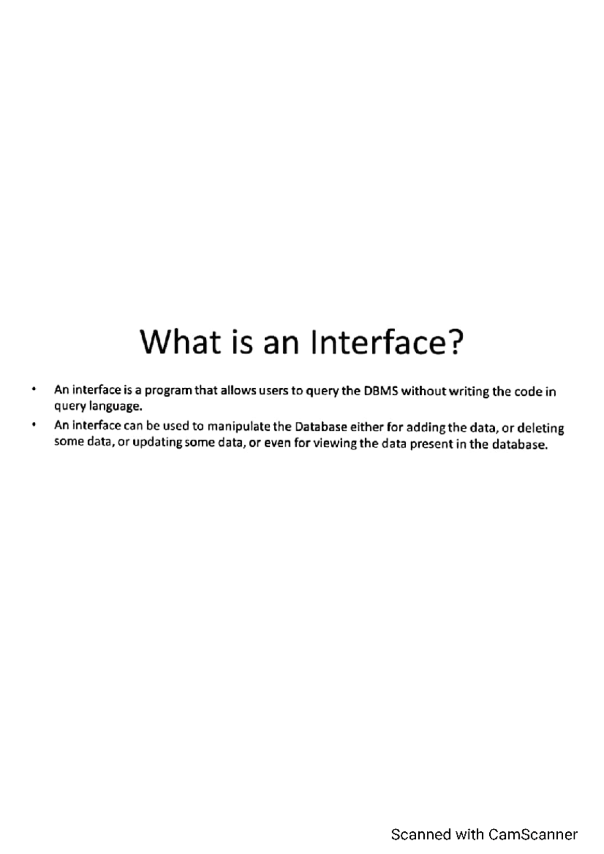 Interfaces - Lecture notes Dbms interface notes - Bachelor's of ...