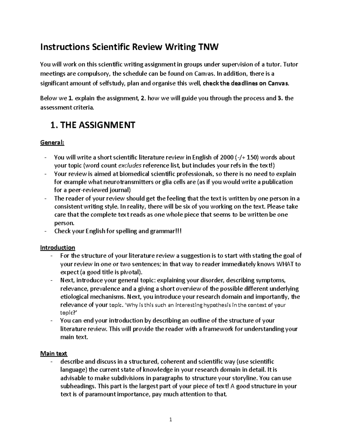Instructions Scientific Review Writing TNW 2022 - Tutor meetings are ...