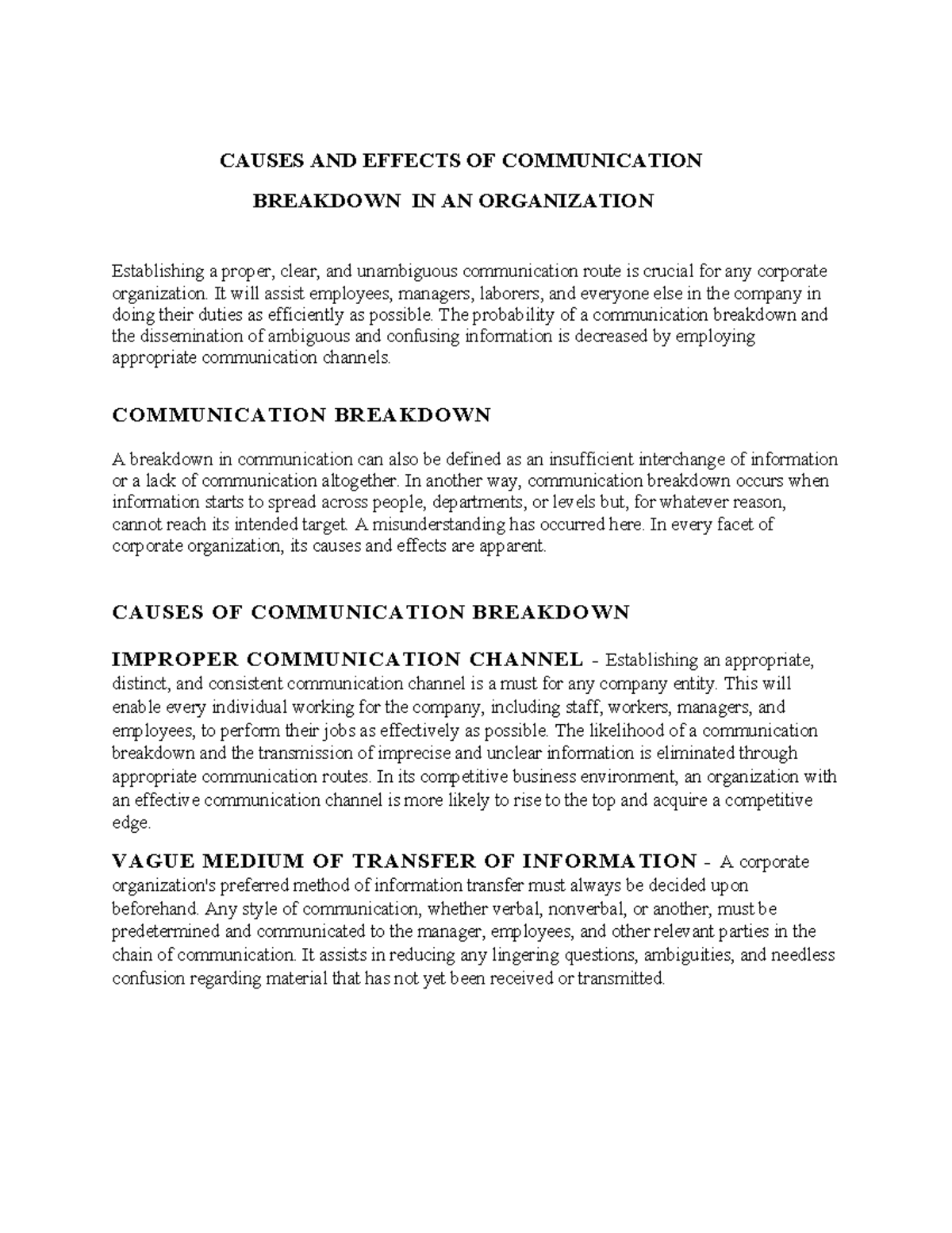 Causes AND Effects OF Communication - CAUSES AND EFFECTS OF ...