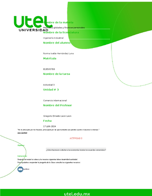 Actividad 2 Planeación y control de la producción - Nombre de la materia Planeación y control de ...