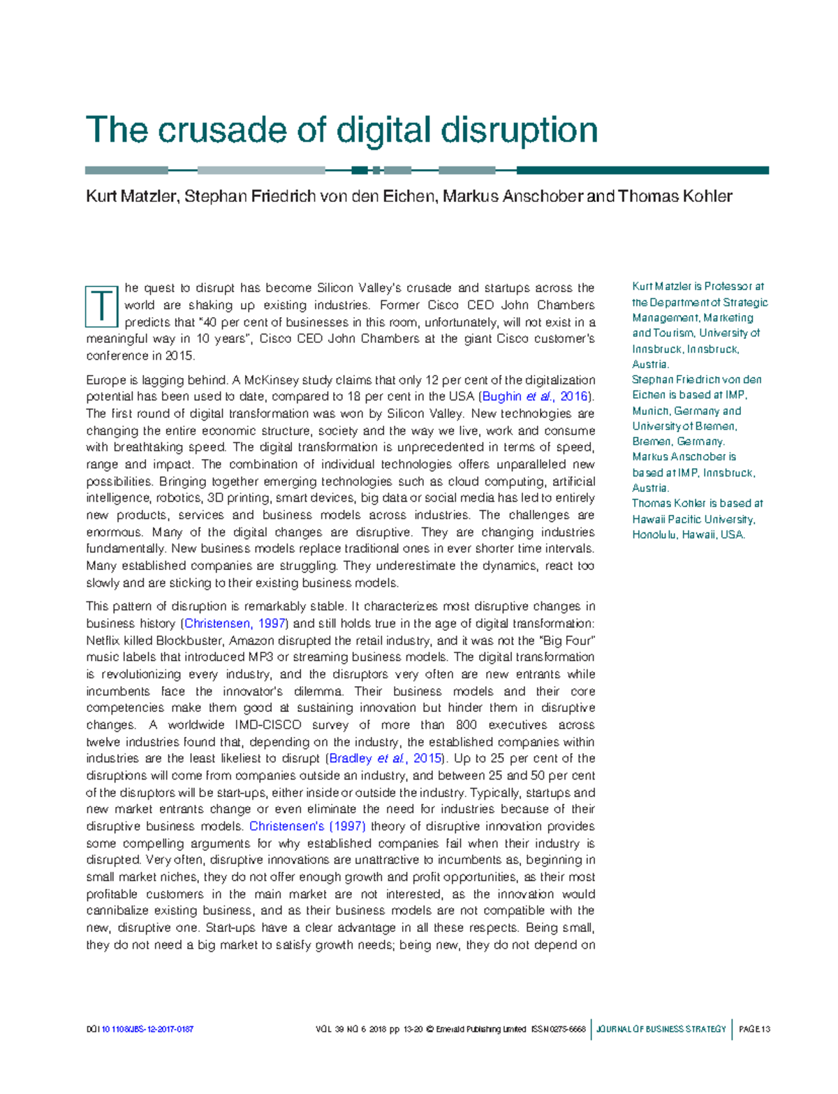 10-1108 JBS-12-2017-0187 - The crusade of digital disruption Kurt ...