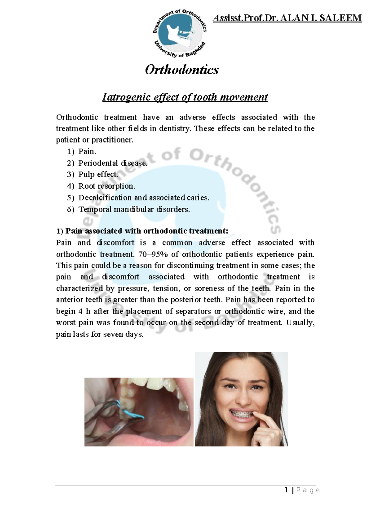 Ortho lec12 - Assisst.Prof. ALAN I. SALEEM Orthodontics Iatrogenic ...