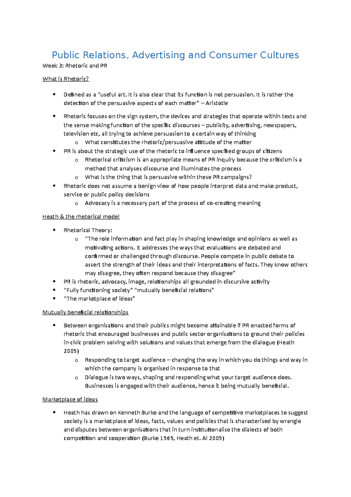 Public Relations notes - Public Relations, Advertising and Consumer ...