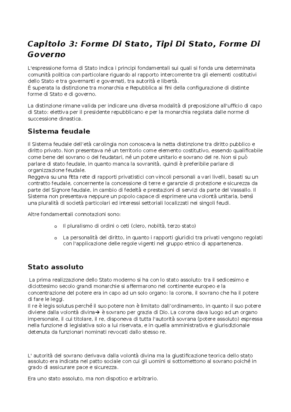Schema diritto costituzionale - Capitolo 3: Forme Di Stato, Tipi Di ...