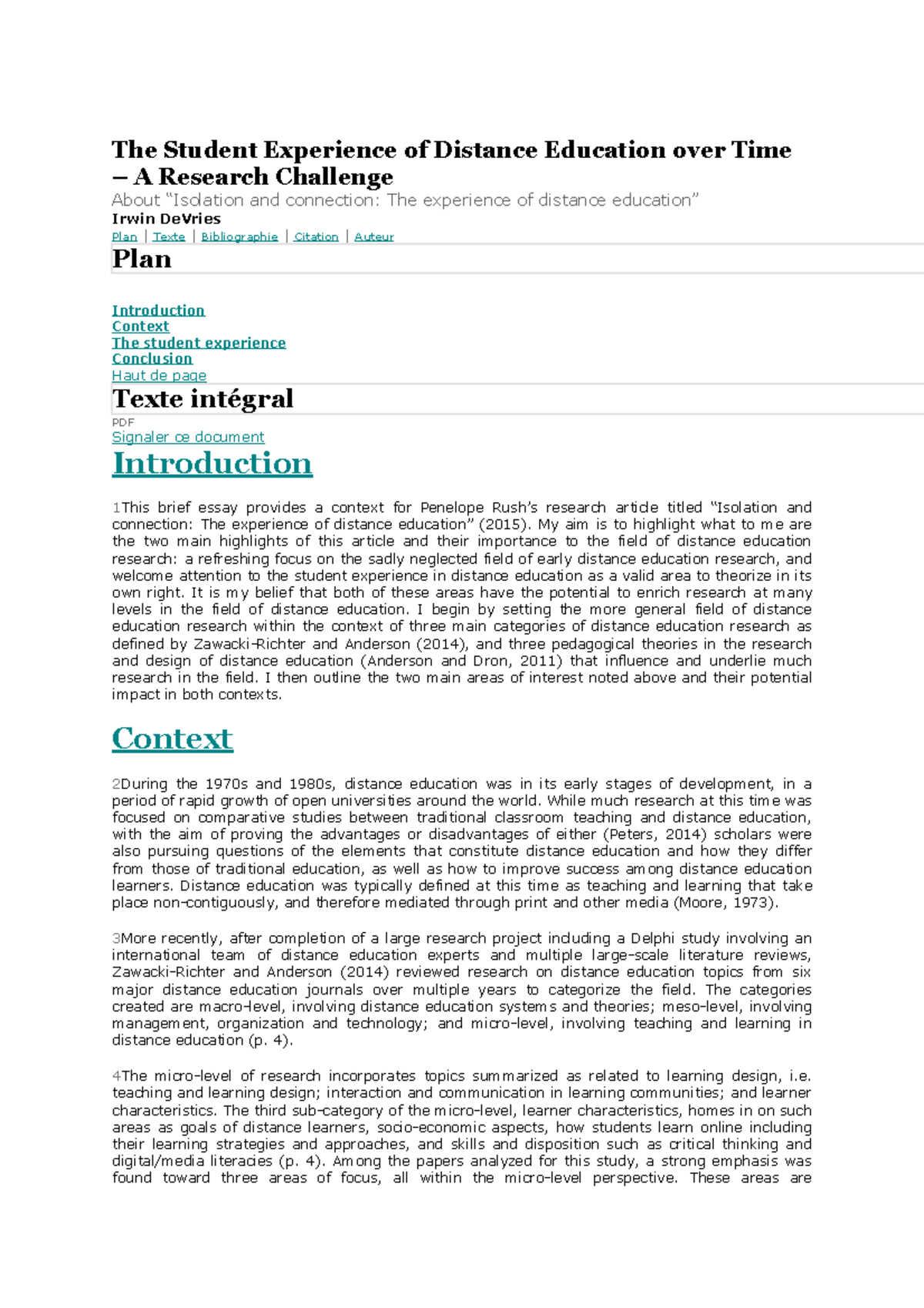 The Student Experience of Distance Education over Time - My aim is to ...
