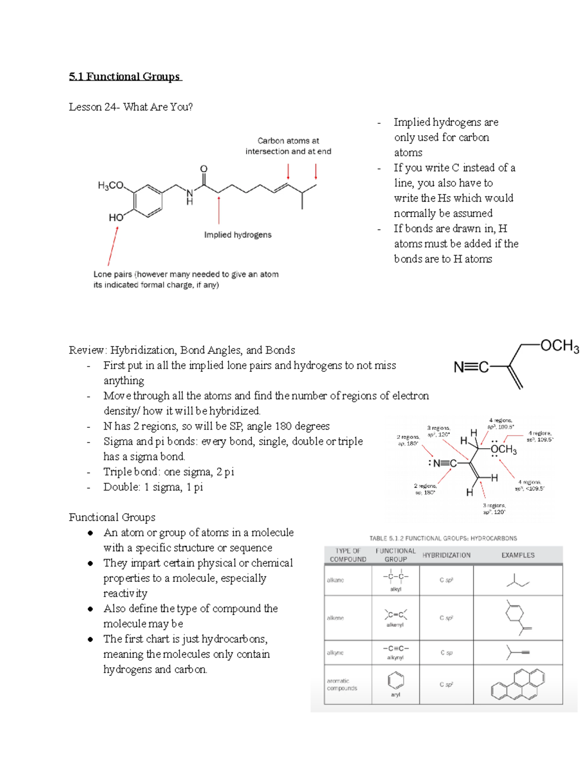 chem 1301 modules 5.1-5.2 - 5 Functional Groups Lesson 24- What Are You? - Implied hydrogens are ...