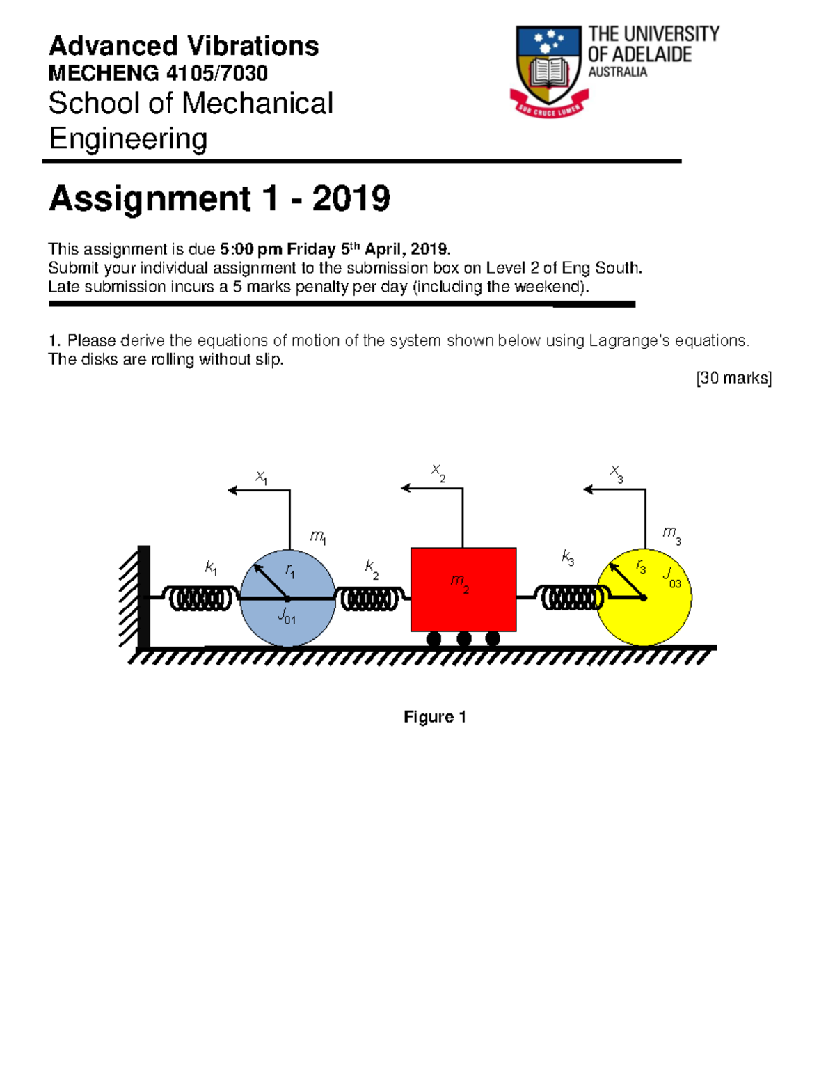 Assignment 1 Advanced Vibrations 2019 - Advanced Vibrations MECHENG 4105/ School of Mechanical ...