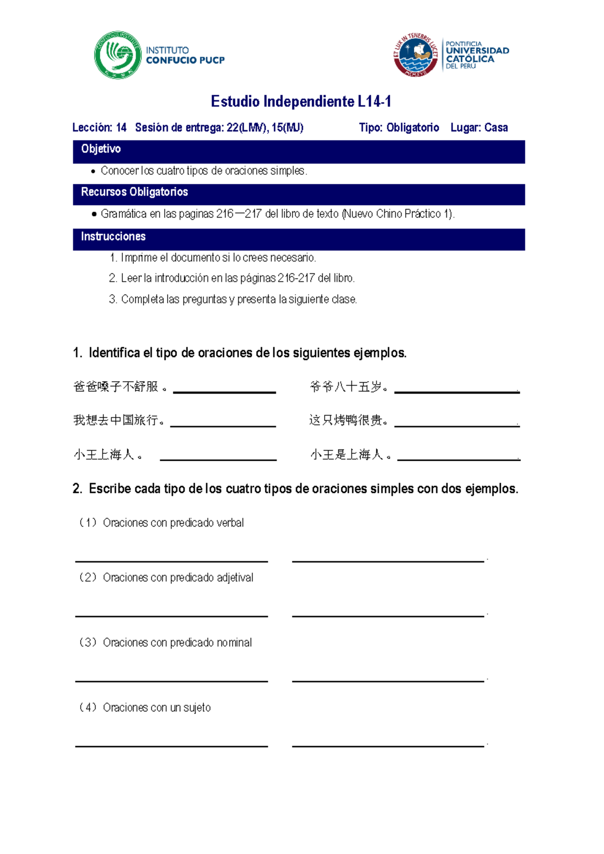 Estudio independiente L14-1 Cuatro tipos de oraciones simples - Estudio ...