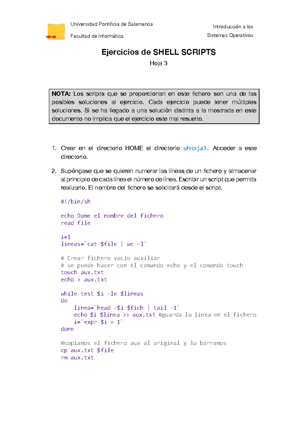 3 Solucion Ejercicios Shell Scripts - Facultad de Informática Sistemas Operativos Ejercicios de ...