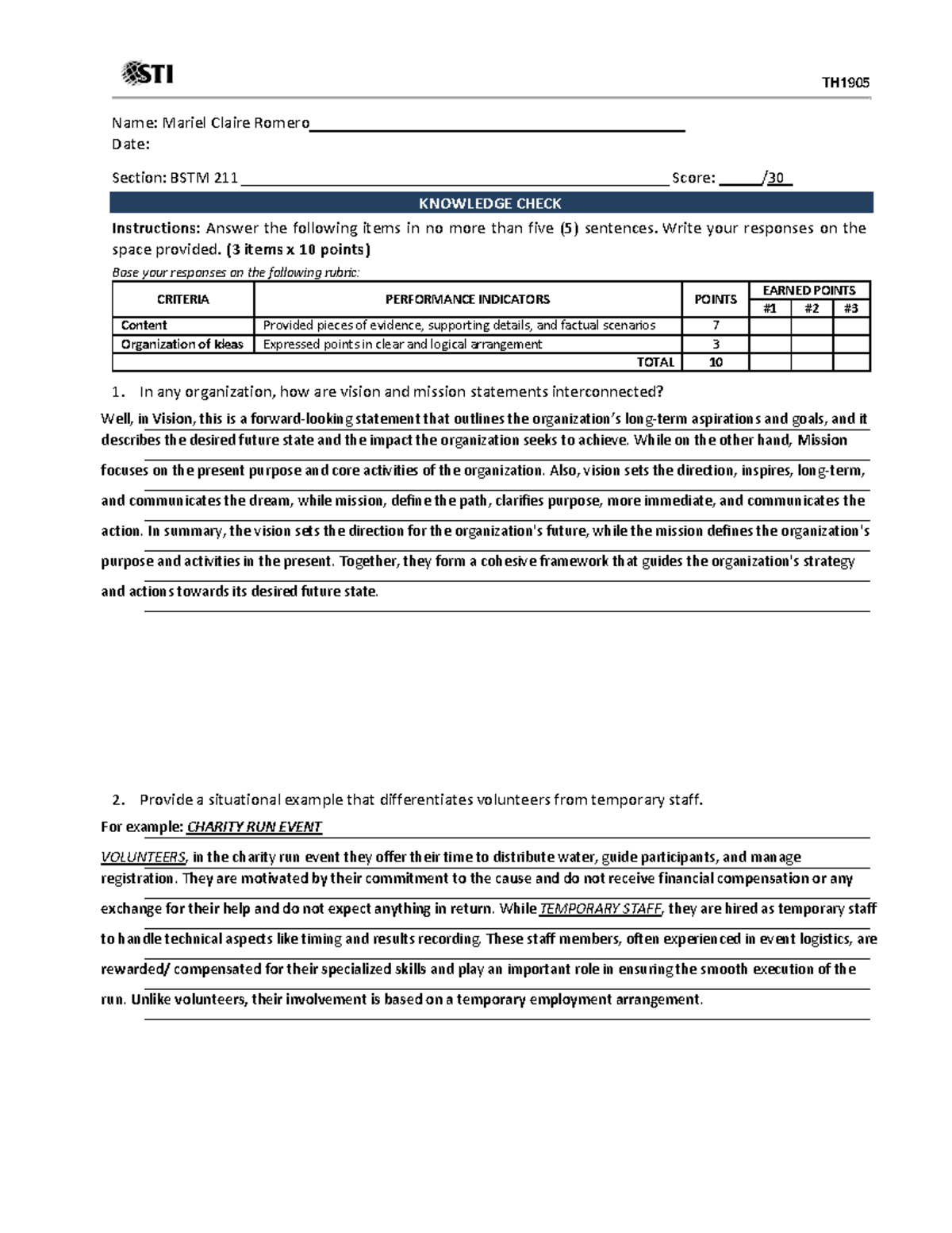 Romero Mariel Claire 02 Laboratory Worksheet 1(6) - TH Name: Mariel ...