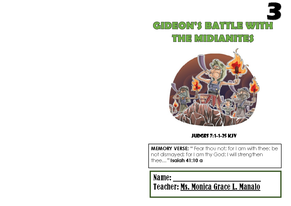 Gideon AND HIS Battle WITH Midianites - Judges 7:1-1-25 KJV MEMORY ...