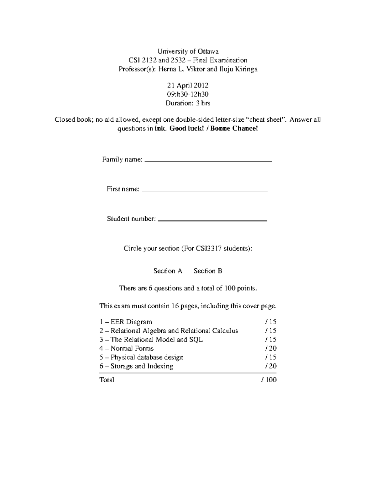 Final 12-eng - csi2132 practice - University of Ottawa CSI 2132 and ...