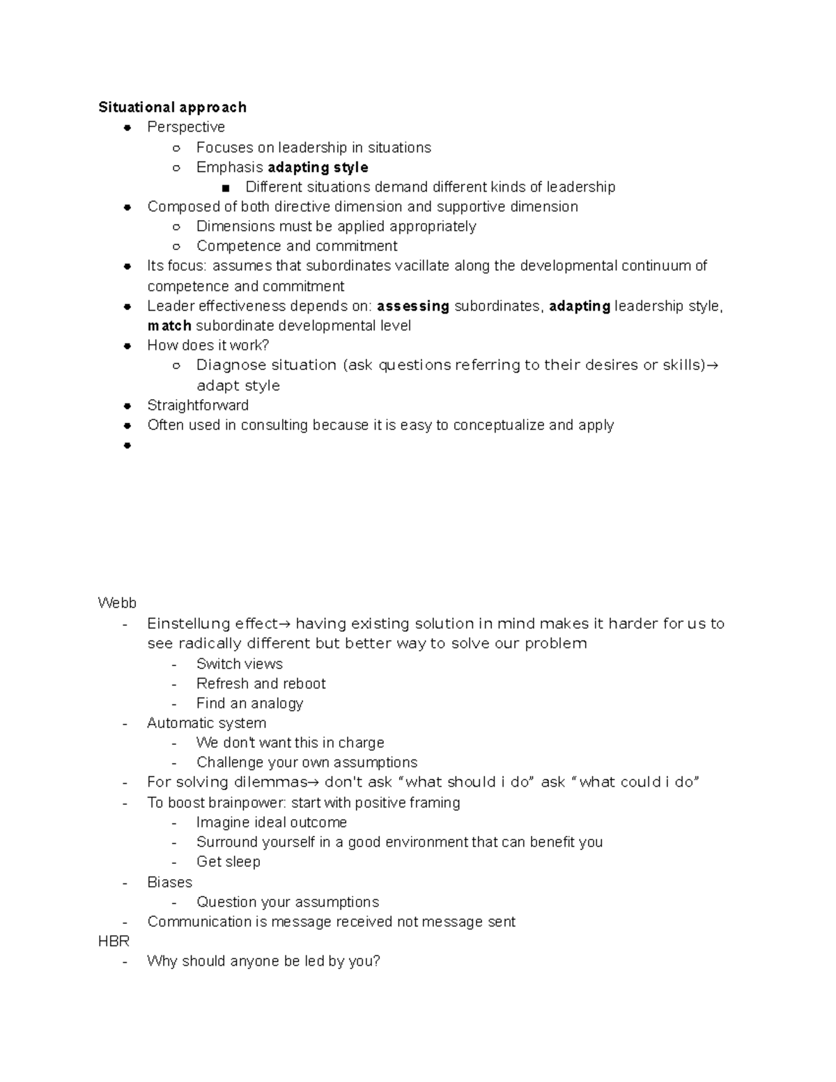 Leadership 9 30 - class notes - Situational approach Perspective ...