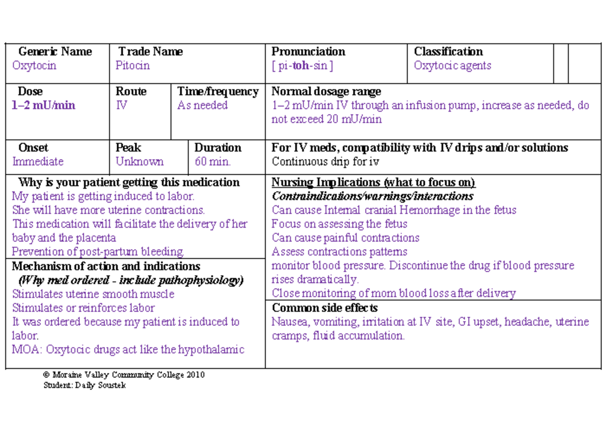 1. Oxytocin (Pitocin) - drug card - Generic Name Oxytocin Trade Name ...