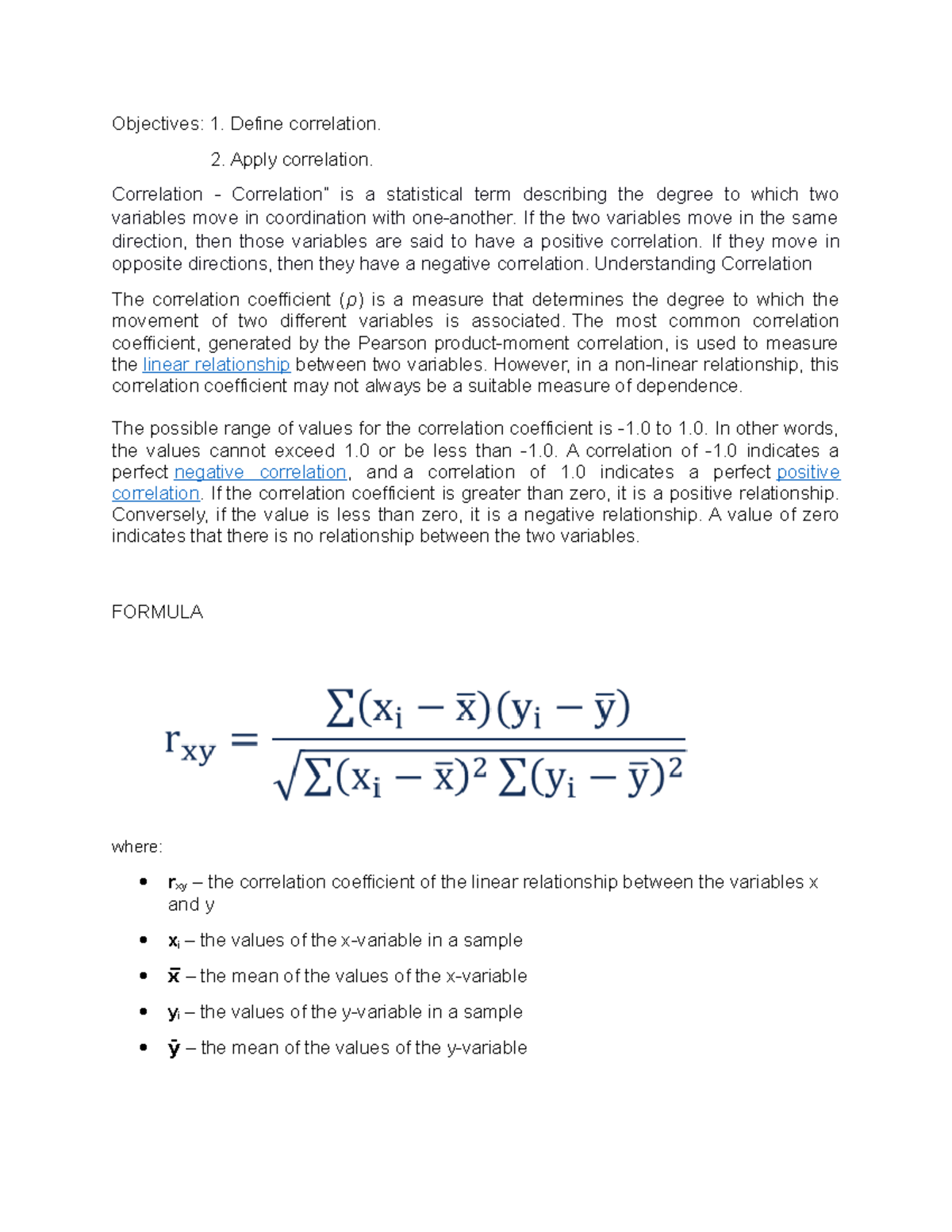 Correlation - Objectives: 1. Define correlation. Apply correlation. Correlation - Correlation ...
