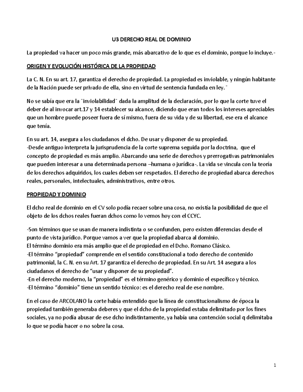 U3 - Resumen Derechos Reales - U3 DERECHO REAL DE DOMINIO La propiedad ...