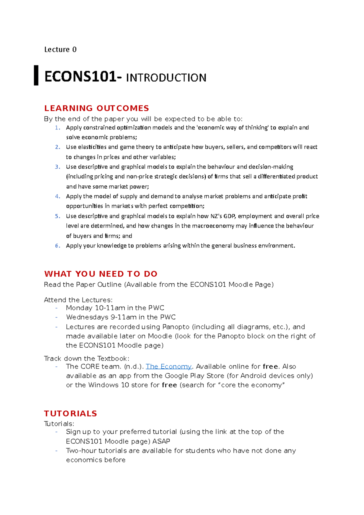 Lecture 0- Introduction - Lecture 0 ECONS101- INTRODUCTION LEARNING ...