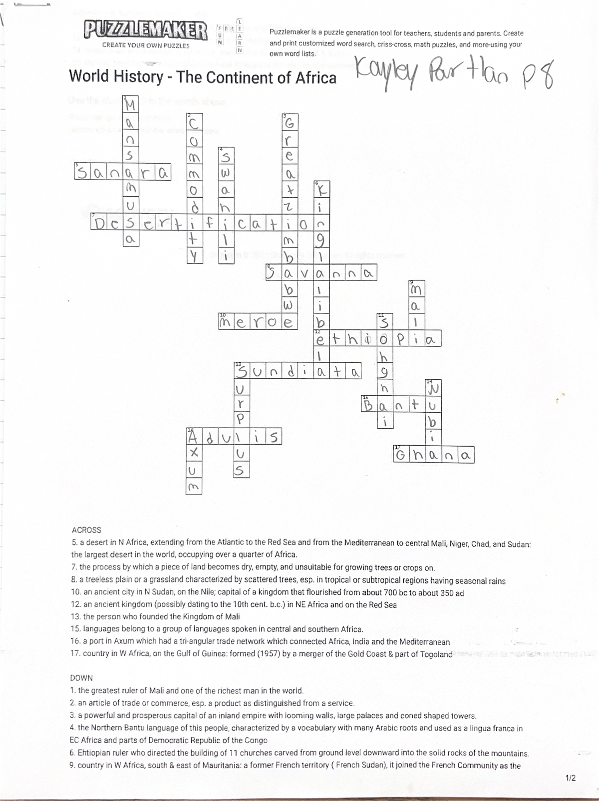 History word puzzle - Puzzlemaker is a puzzle generation tool for ...