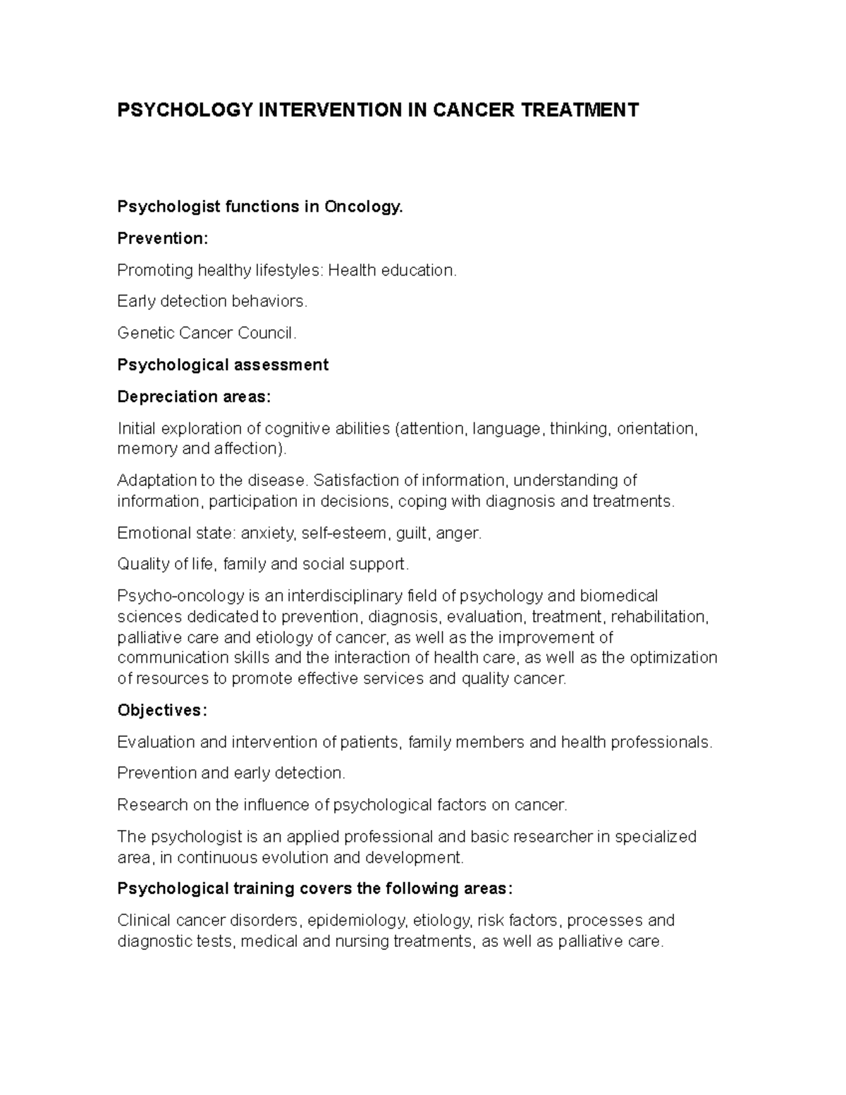Psychology intervention in cancer treatment - PSYCHOLOGY INTERVENTION ...